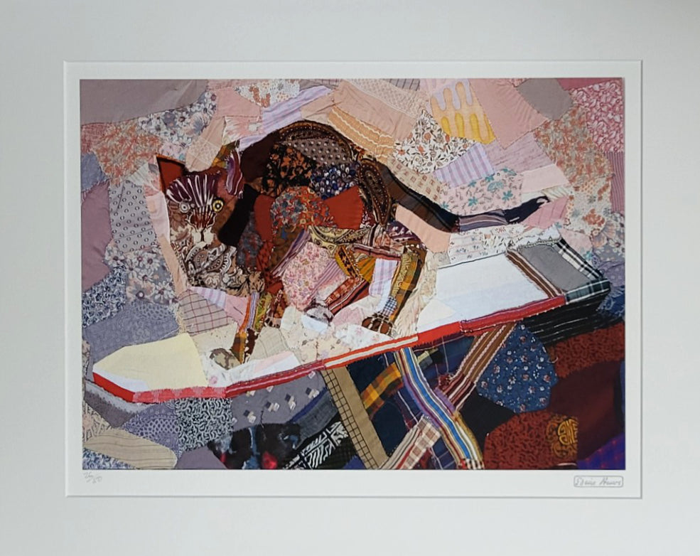 Edrica Huws Patchworks: Cat on the Ironing Board Print – Oriel Môn
